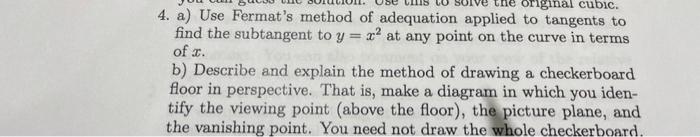Solved original cubic. 4. a) Use Fermat's method of | Chegg.com