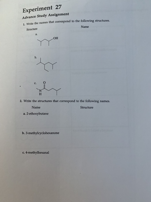 Solved Experiment 27 Advance Study Assignment 1. Write the | Chegg.com