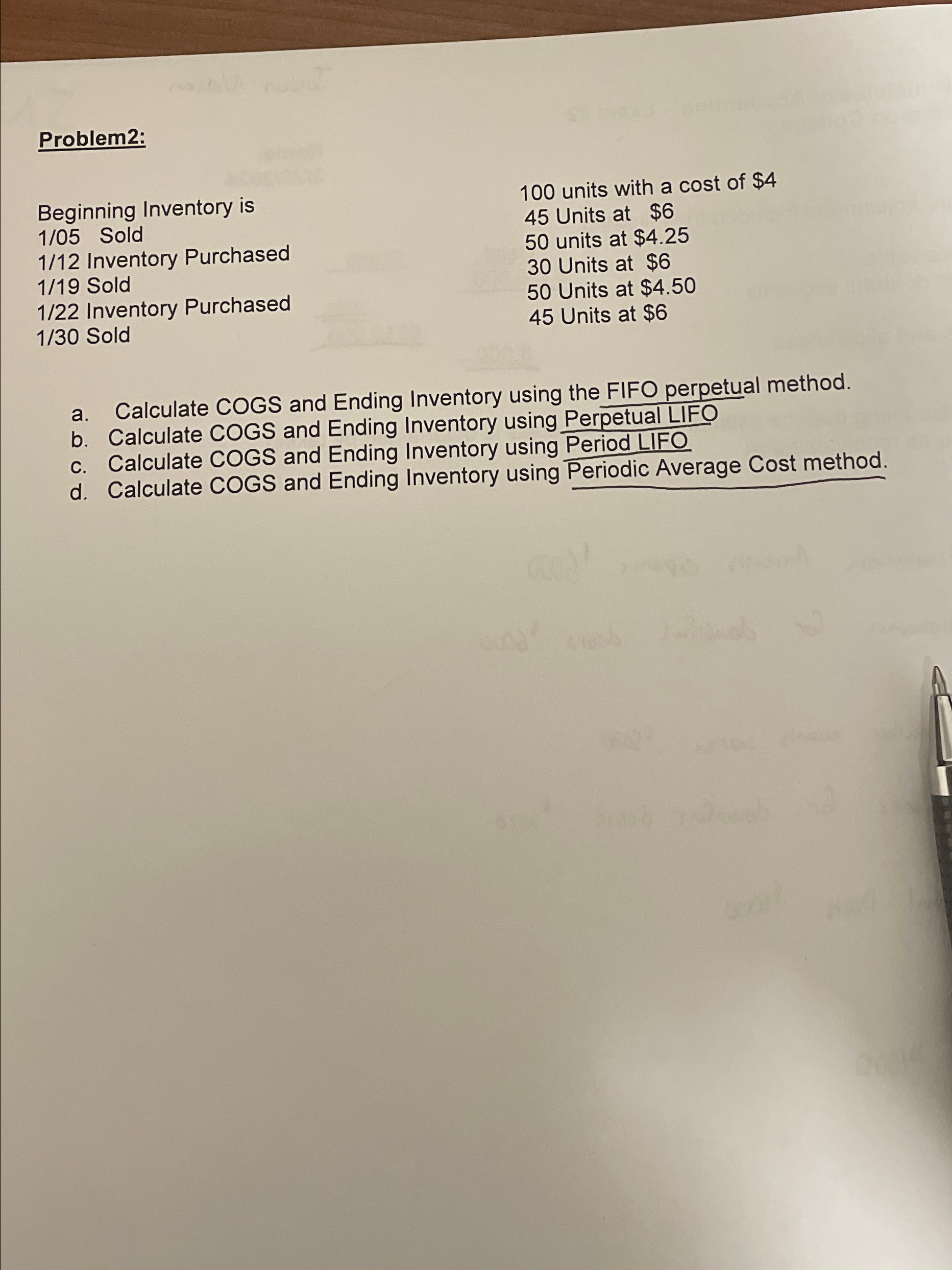Solved Problem2:Beginning Inventory is1/05 ﻿Sold112 | Chegg.com