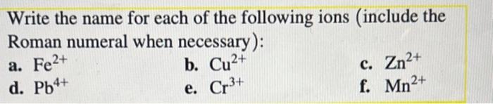 Solved Write the name for each of the following ions | Chegg.com