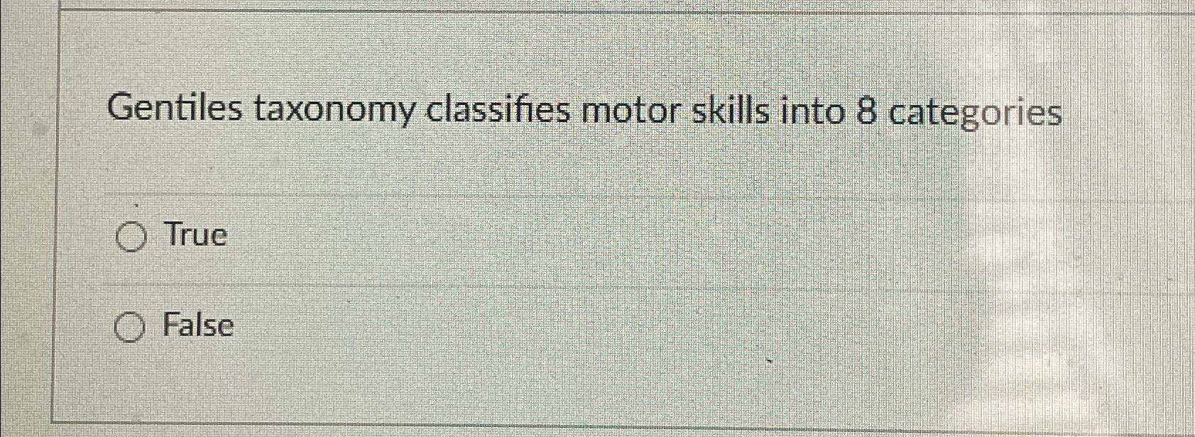 Solved Gentiles taxonomy classifies motor skills into 8 | Chegg.com