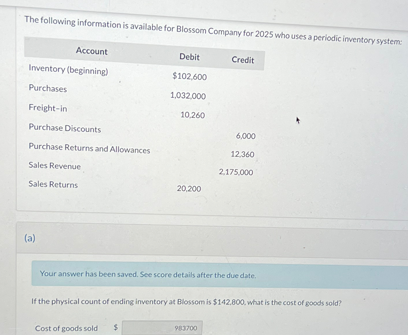 Solved The following information is available for Blossom | Chegg.com