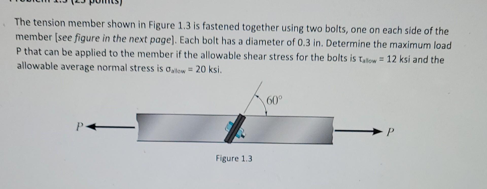 Solved The tension member shown in Figure 1.3 is fastened | Chegg.com