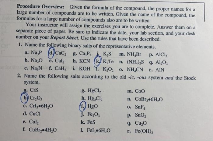 Solved Procedure Overview: Given the formula of the | Chegg.com