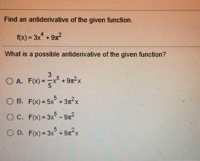 Solved Find an antiderivative of the given function. f(x)= | Chegg.com