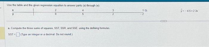 Solved Use the table and the given regression equation to | Chegg.com