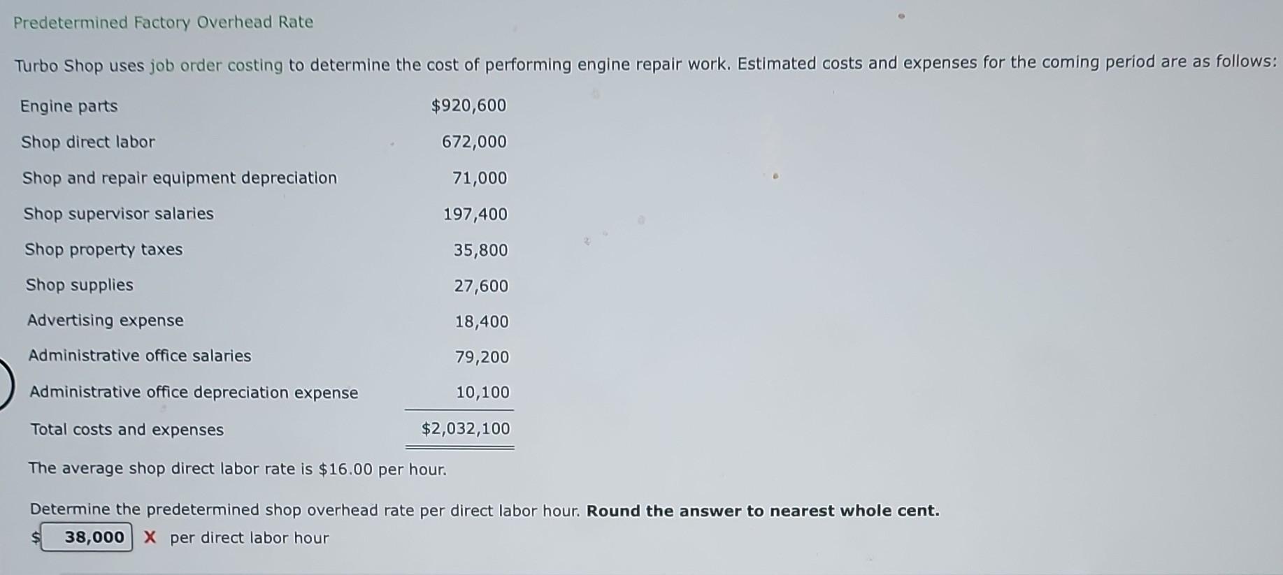 Solved Predetermined Factory Overhead Rate Turbo Shop uses | Chegg.com
