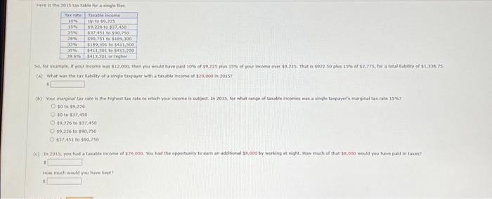 Solved Here is the 2015 tax table for a single filer. | Chegg.com