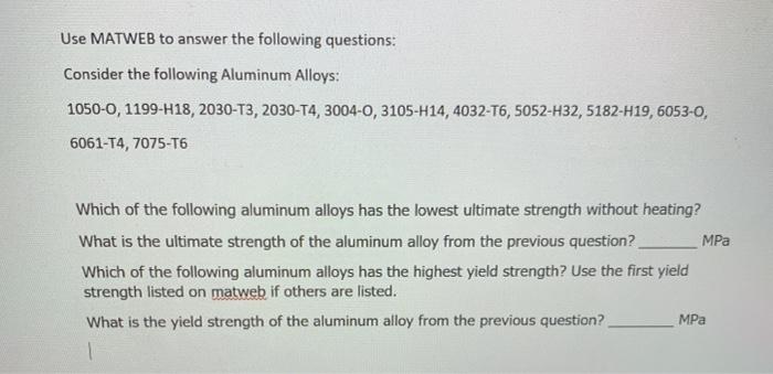 Solved Use MATWEB to answer the following questions: | Chegg.com