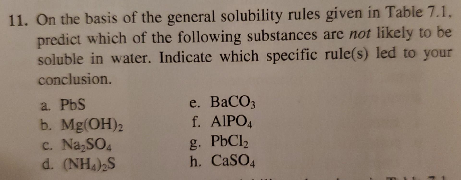 Solved 11. On the basis of the general solubility rules | Chegg.com