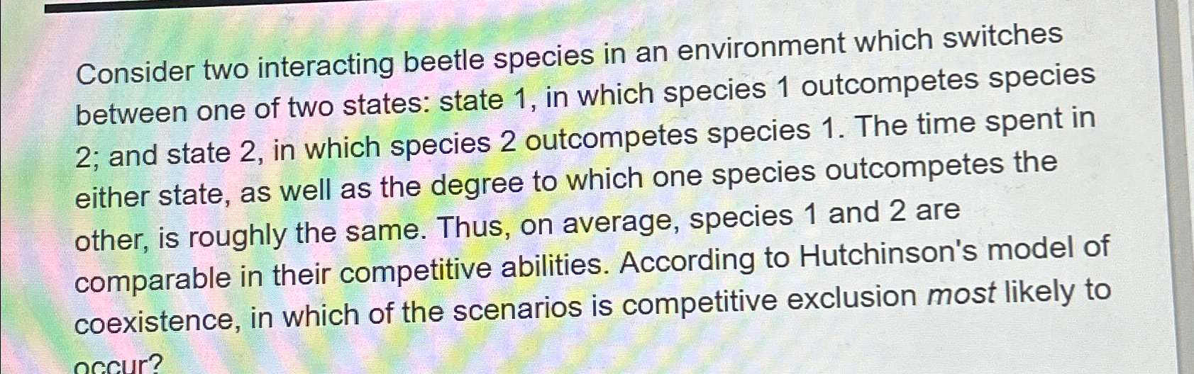 Solved Consider two interacting beetle species in an | Chegg.com