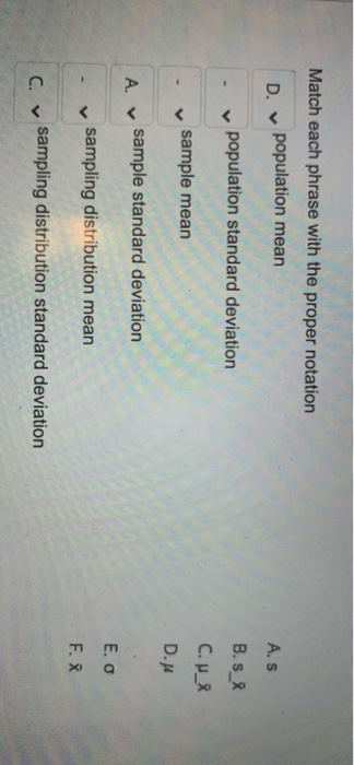 Solved Match each phrase with the proper notation population | Chegg.com