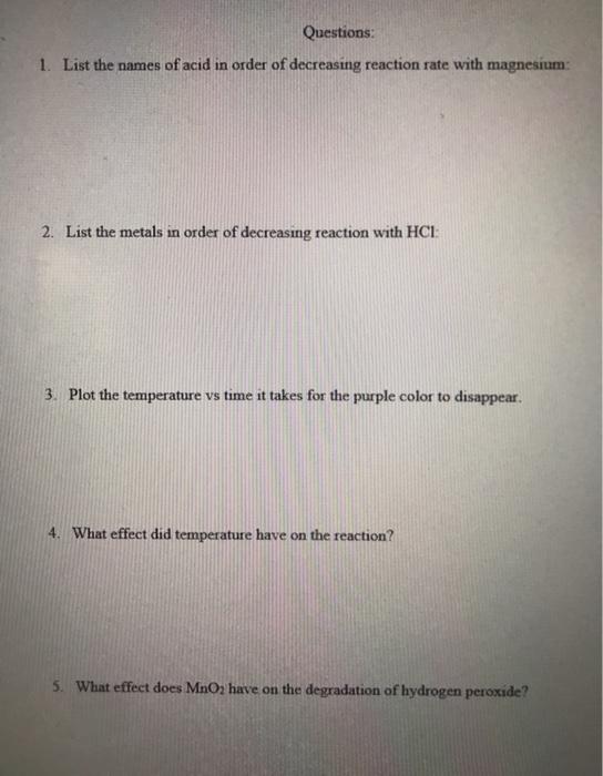 Solved Factors Affecting Reaction Rate OBJECTIVE: To explore | Chegg.com