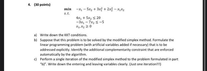 Solved 4. (30 points) min s.t. | Chegg.com