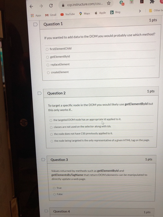 Solved T ccp.instructure.com/cou... ☆ > Other bi Maps Apple | Chegg.com