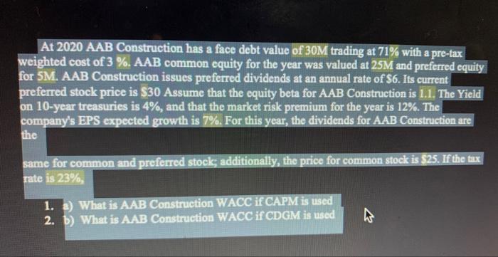 Solved At 2020 AAB Construction has a face debt value of 30M | Chegg.com