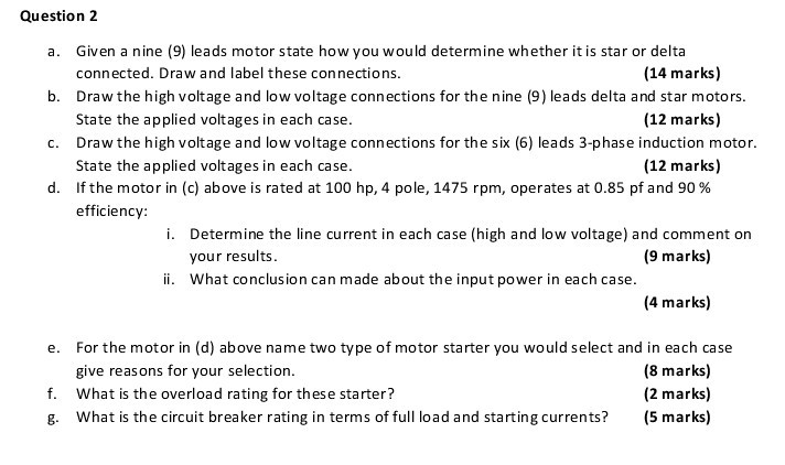 Solved Question 2 a. Given a nine (9) leads motor state how | Chegg.com