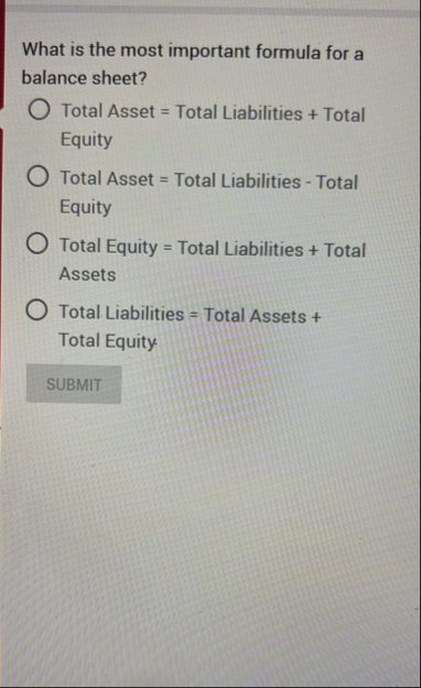 [Solved]: What is the most important formula for a balance s