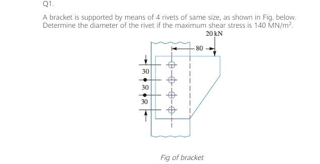 Solved Q1 A bracket is supported by means of 4 rivets of | Chegg.com