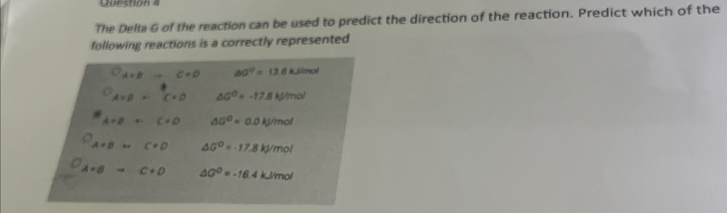 Solved The Delta G ﻿of the reaction can be used to predict | Chegg.com
