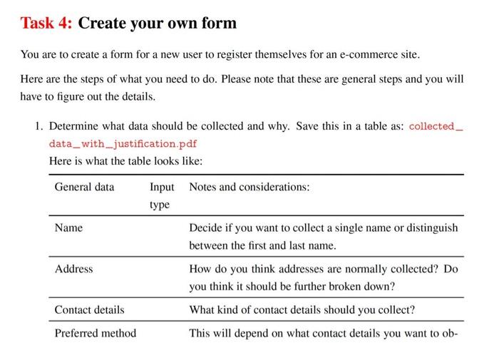 Solved Task 4: Create your own form You are to create a form | Chegg.com