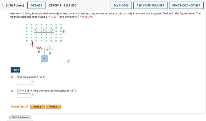 Solved Mass m=2.00 kg is suspended vertically at rest by an | Chegg.com