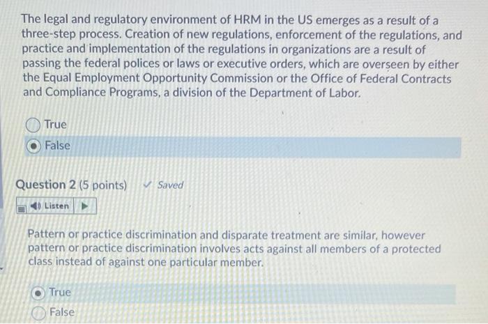 Solved The legal and regulatory environment of HRM in the US | Chegg.com
