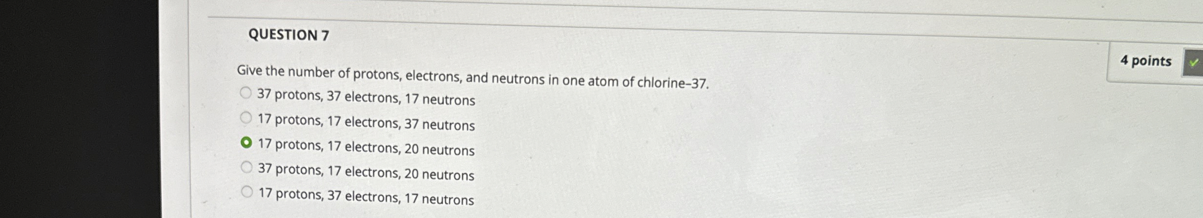 Solved QUESTION 7ve the number of protons, electrons, and | Chegg.com