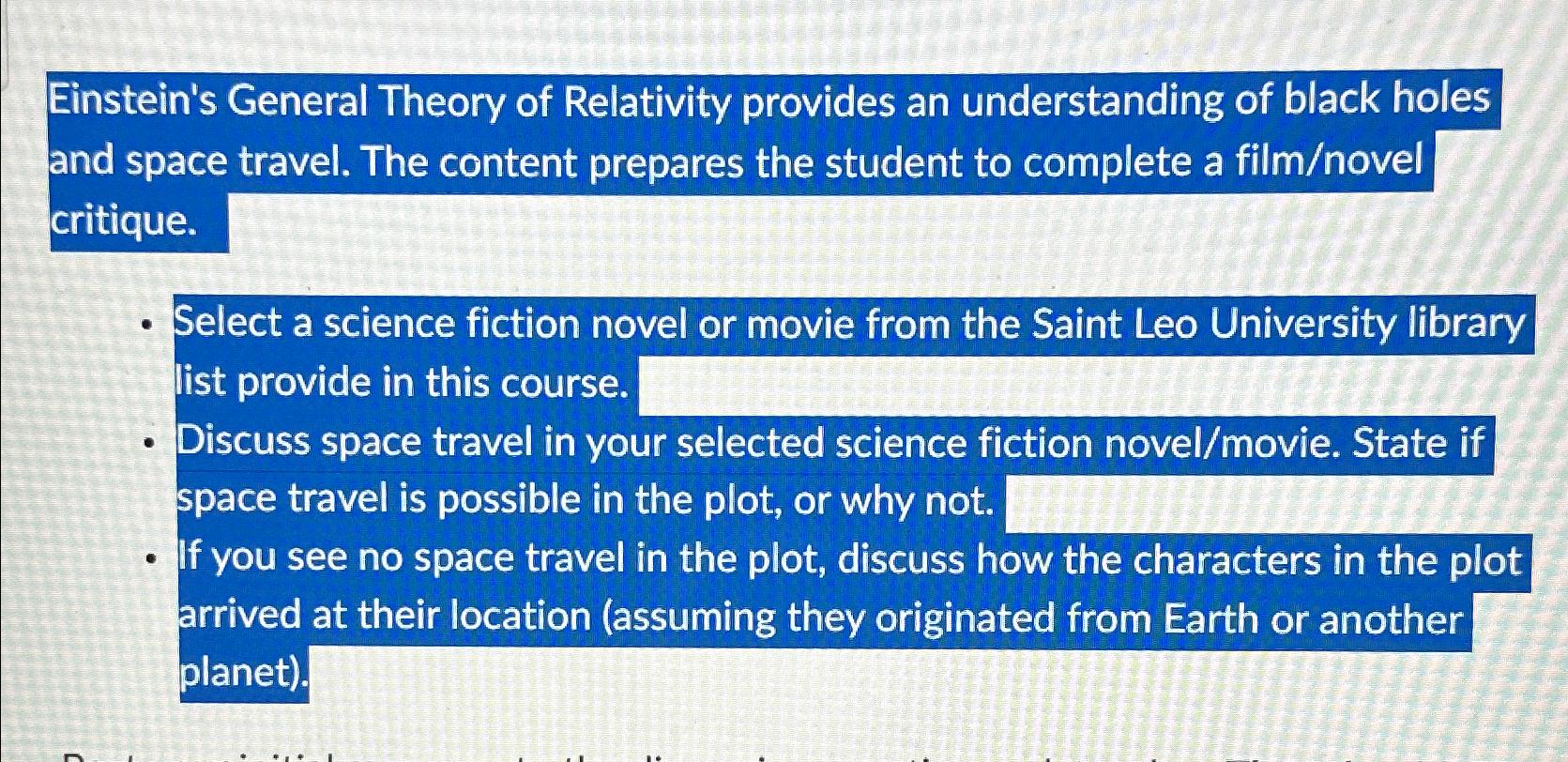 Solved Einstein's General Theory of Relativity provides an | Chegg.com