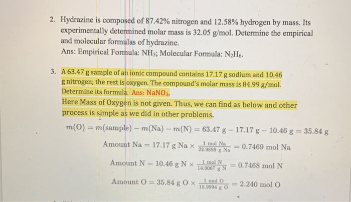 Solved 2. Hydrazine is composed of 87.42% nitrogen and | Chegg.com
