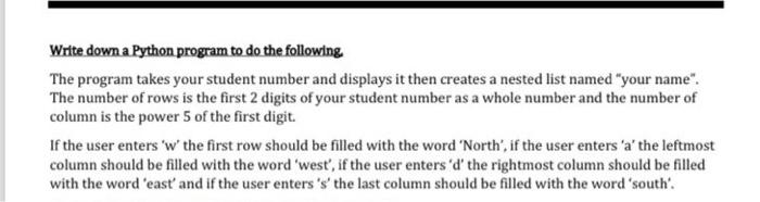Solved Write down a Python program to do the following. The | Chegg.com
