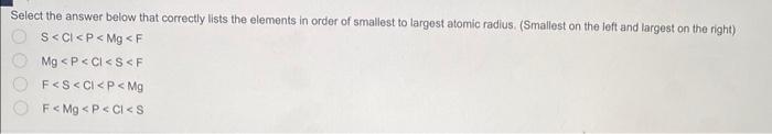 Solved Select the answer below that correctly lists the | Chegg.com