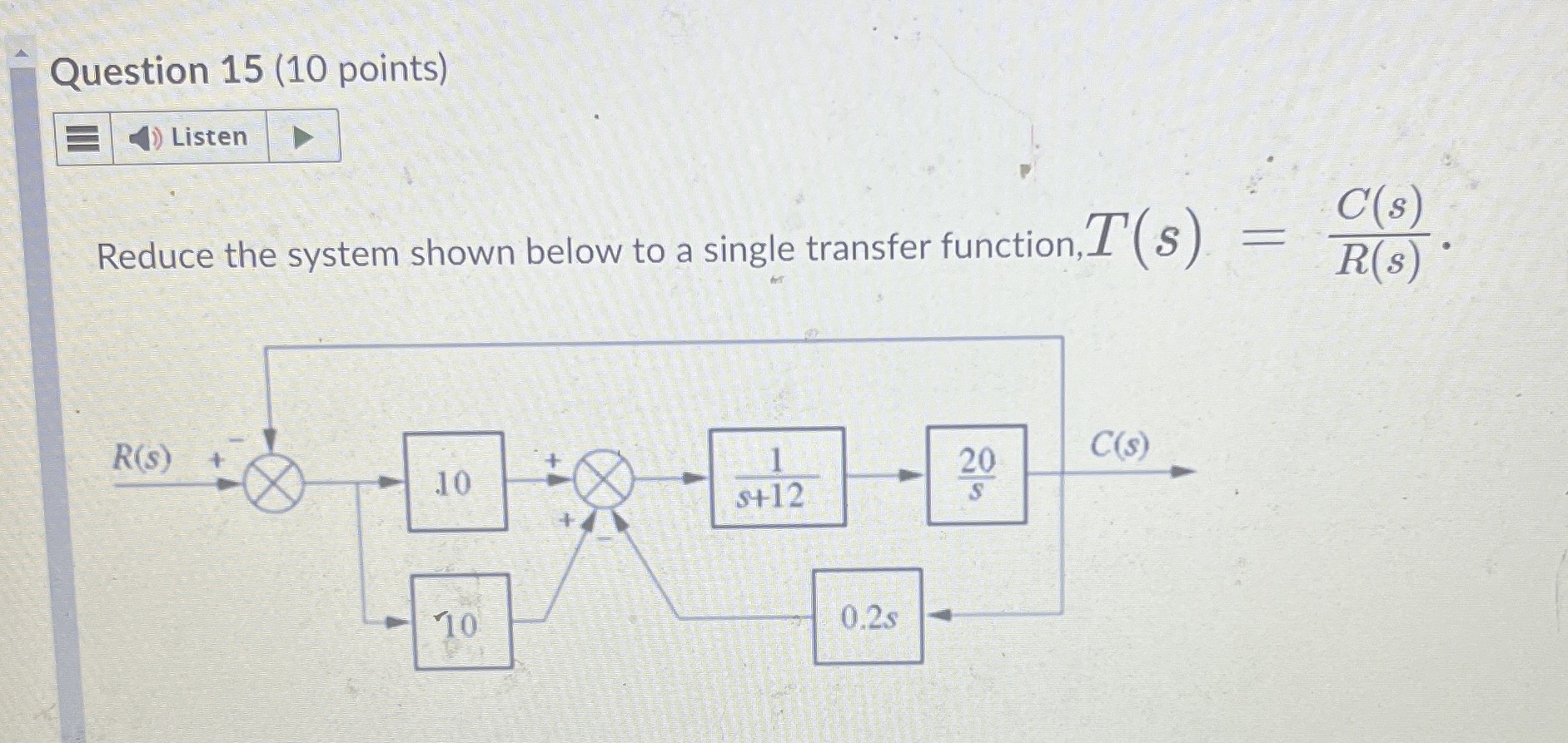 Solved Question 15 (10 ﻿points)ListenReduce the system shown | Chegg.com