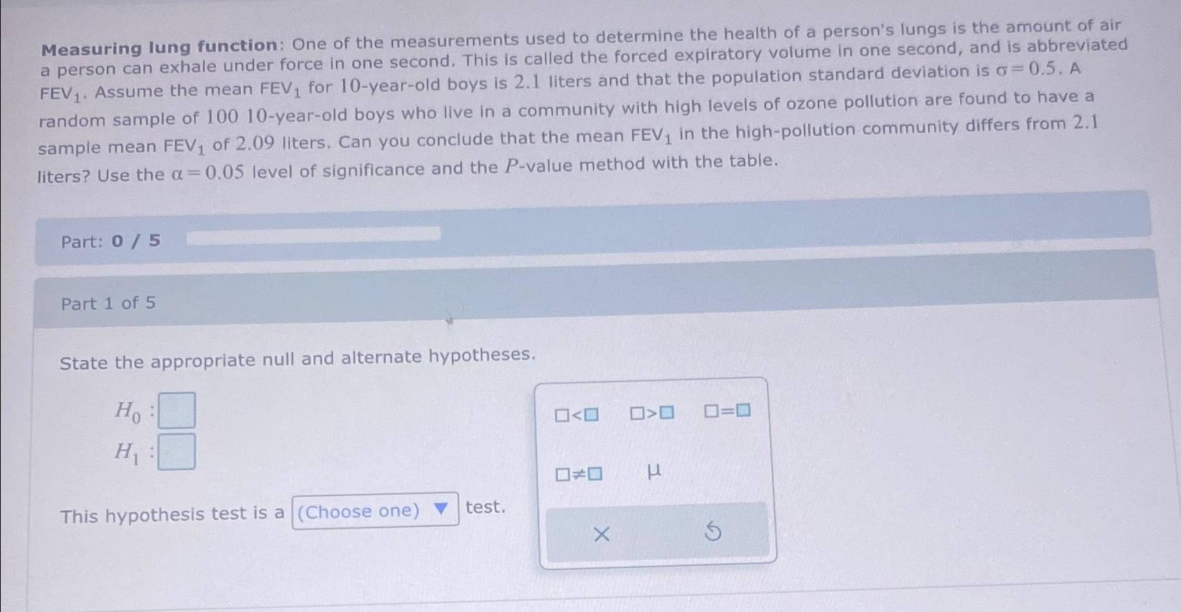 Solved Measuring lung function: One of the measurements used | Chegg.com