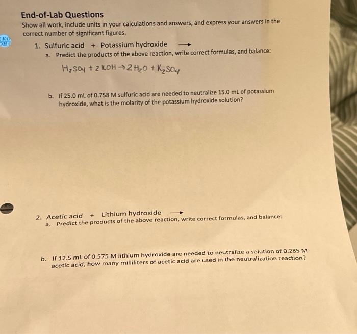 Solved End-of-Lab Questions Show all work, include units in | Chegg.com