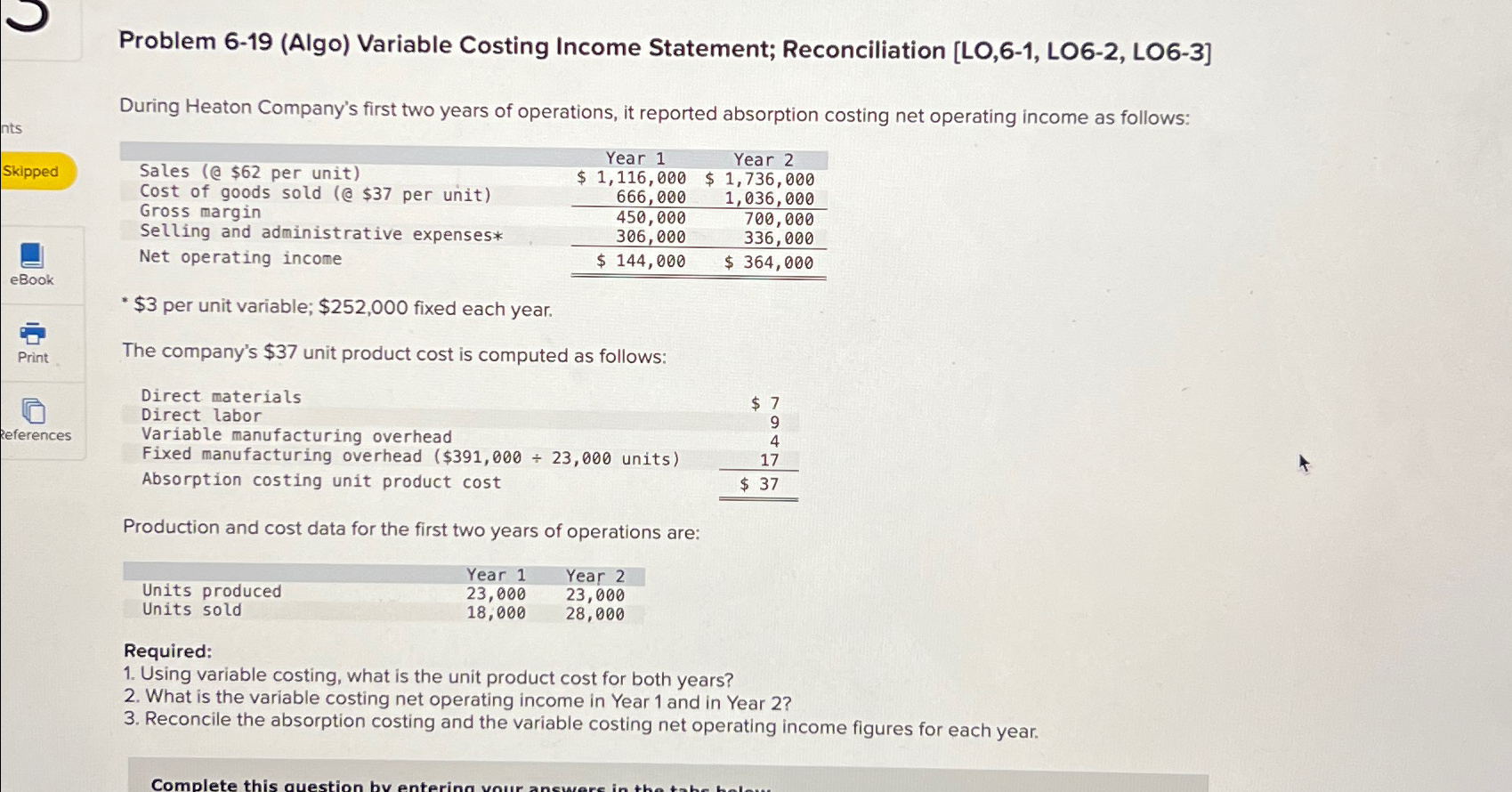 Solved Problem 6-19 (Algo) Variable Costing Income | Chegg.com Solved Problem 6-19 (Algo) Variable Costing Income | Chegg.com