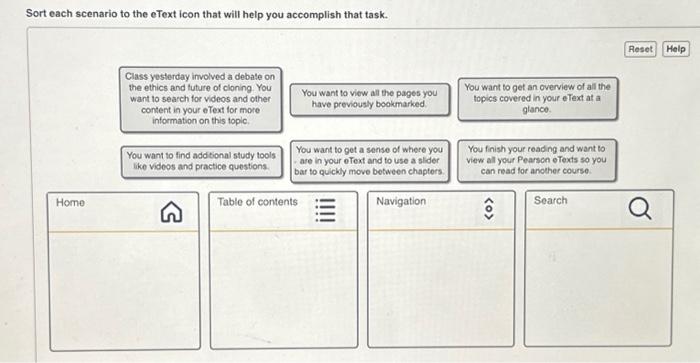 Sort each scenario to the eText icon that will help | Chegg.com Sort each scenario to the eText icon that will help | Chegg.com