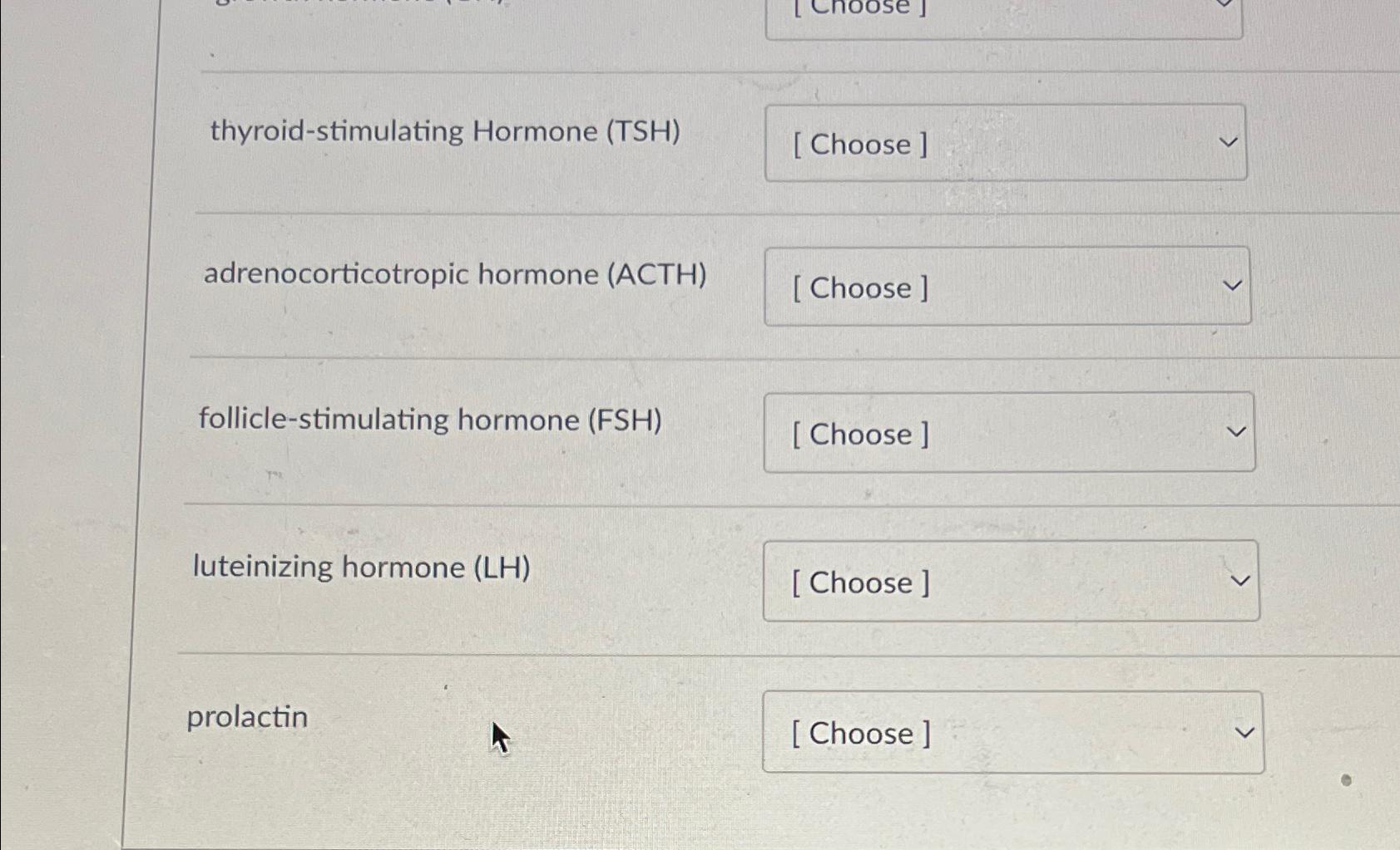 Solved thyroid-stimulating Hormone (TSH)adrenocorticotropic | Chegg.com