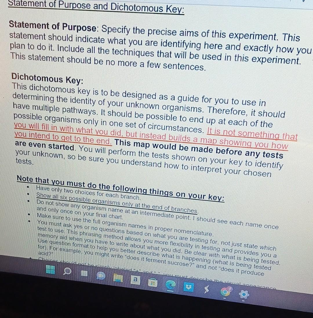 Solved DICHOTOMOUS KEY FLOWCHART: During the unknown | Chegg.com