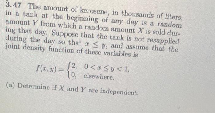Solved 3.47 The amount of kerosene, in thousands of liters, | Chegg.com
