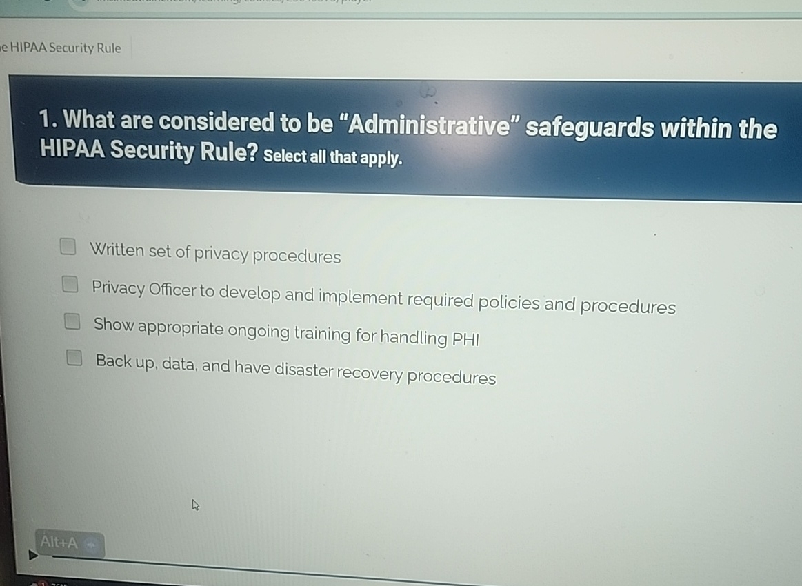 Solved HIPAA Security RuleWhat are considered to be | Chegg.com