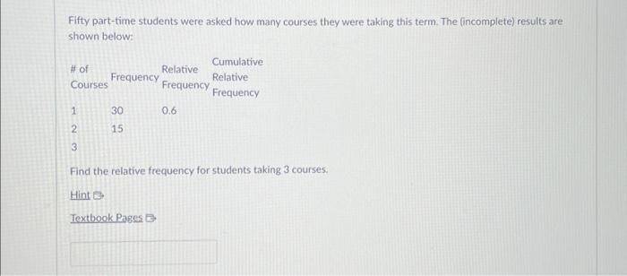 Solved Fifty part-time students were asked how many courses | Chegg.com