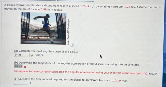 Solved A discus thrower accelerates a discus from rest to a | Chegg.com