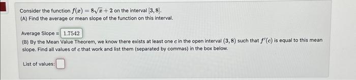 Solved Consider the function f(x)=8x+2 on the interval | Chegg.com