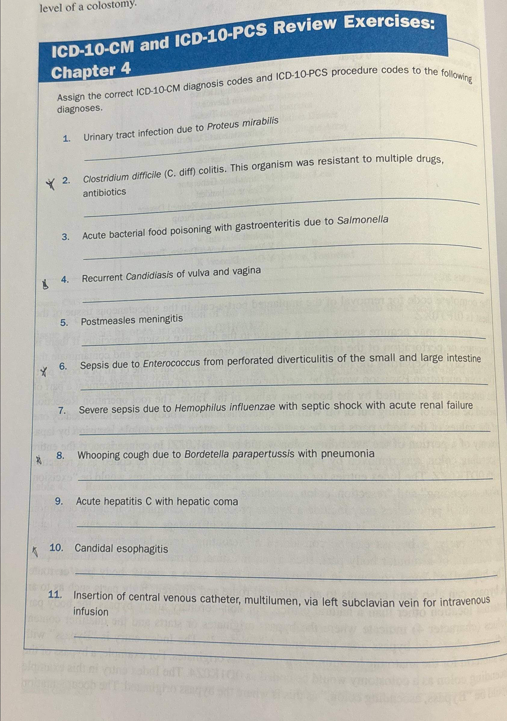 Solved level of a colostomy.ICD-10-CM and ICD-10-PCS Review | Chegg.com