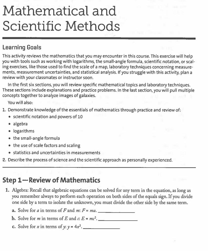Solved Mathematical and Scientific Methods Learning Goals | Chegg.com