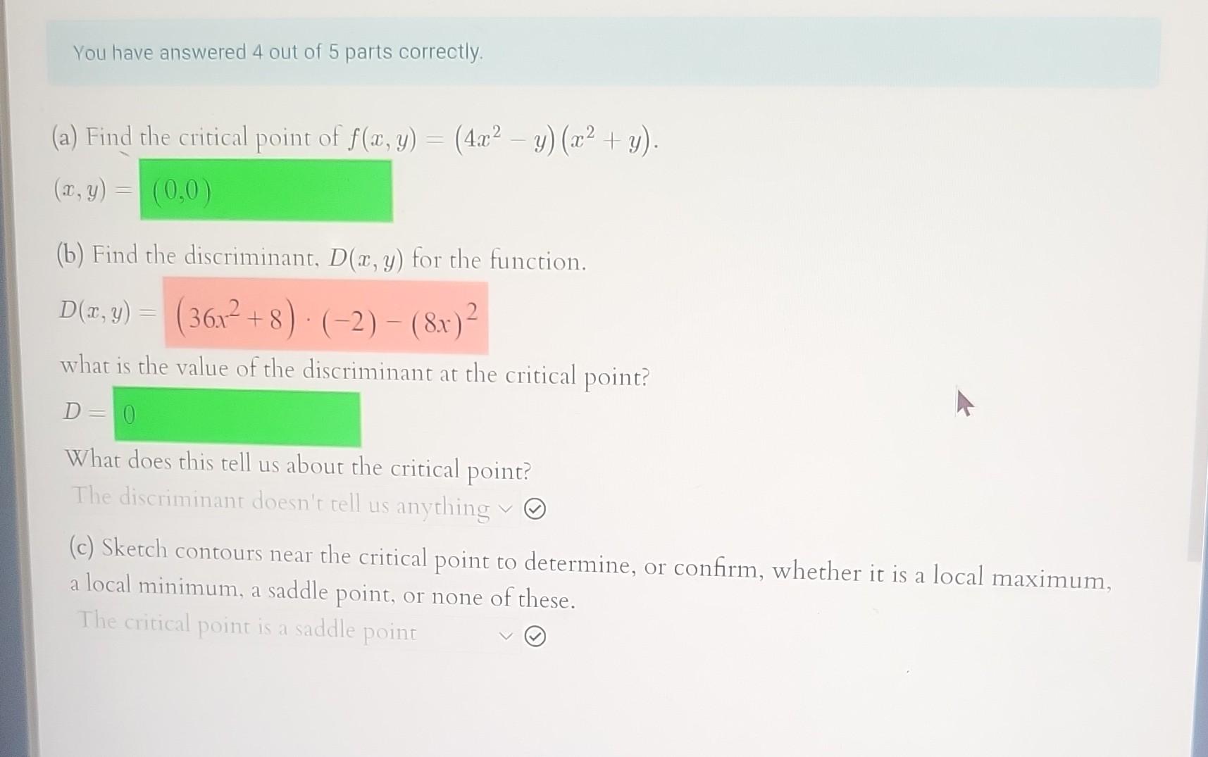 Solved You have answered 4 out of 5 parts correctly. (a) | Chegg.com