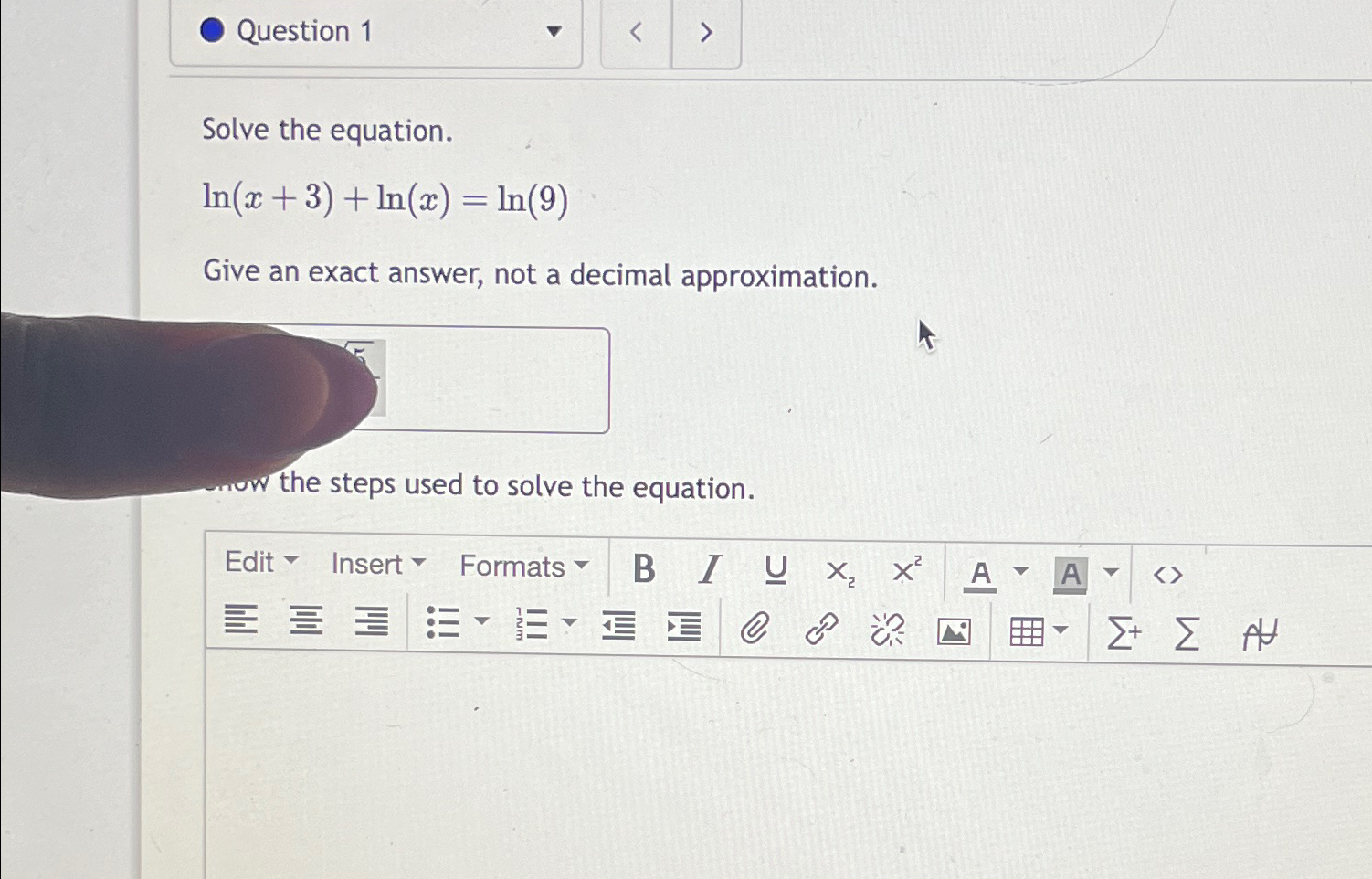 Solved Question 1Solve the equation.ln(x+3)+ln(x)=ln(9)Give | Chegg.com
