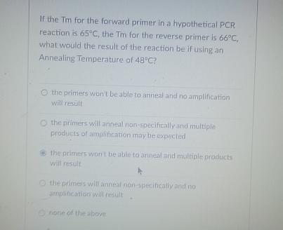 Solved If the Tm ﻿for the forward primer in a hypothetical | Chegg.com