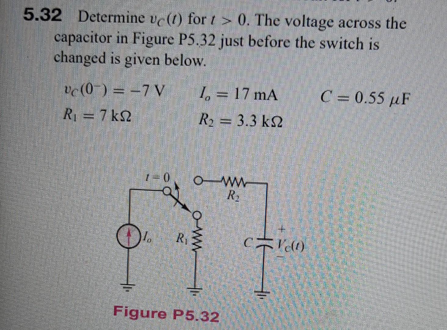 Solved 5.32 Determine vc(i) for > 0. The voltage across the | Chegg.com